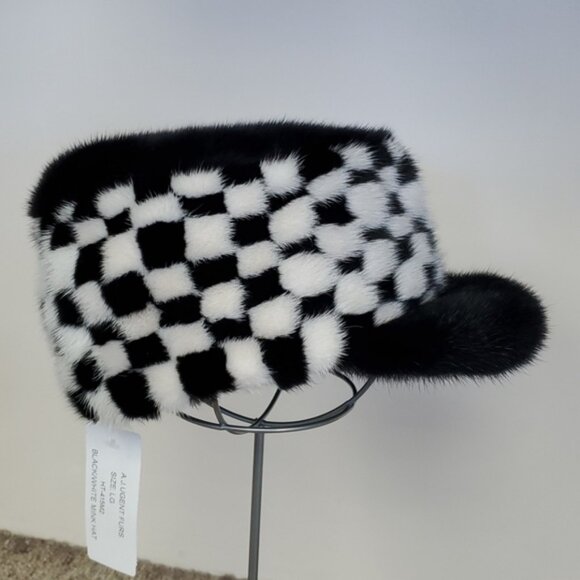 Accessories | Mink Fur Checkerboard Flat Top Cap | Poshmark